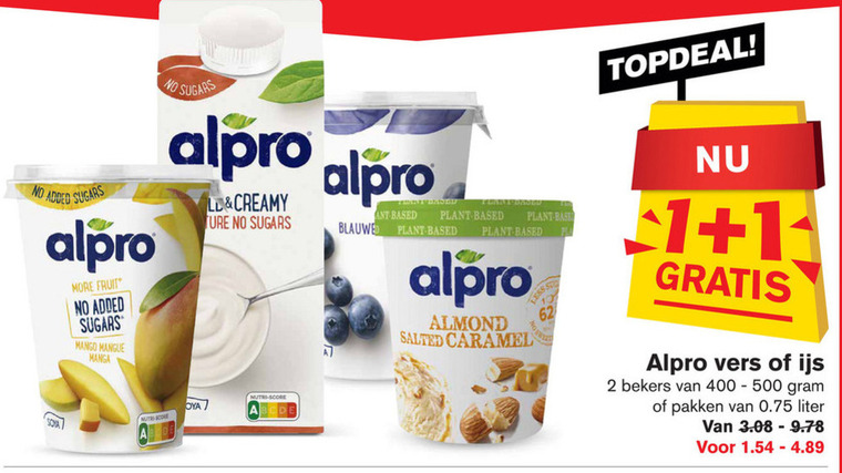 Alpro soja melk, soja yoghurt folder aanbieding bij Hoogvliet - details