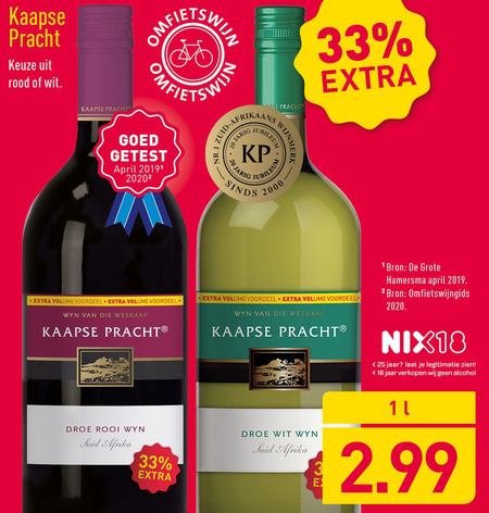 Kaapse Pracht rode wijn, witte wijn folder aanbieding bij Aldi - details