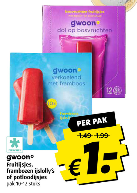 Gwoon ijslollies, waterijs folder aanbieding bij Boni - details