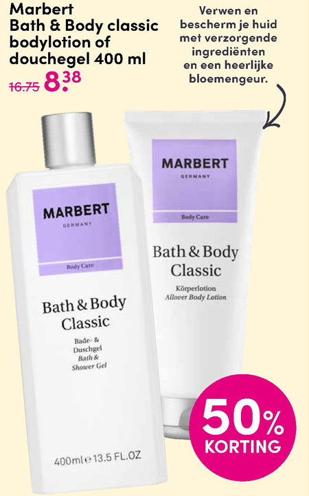 Marbert douchegel, bodylotion folder aanbieding bij DA - details