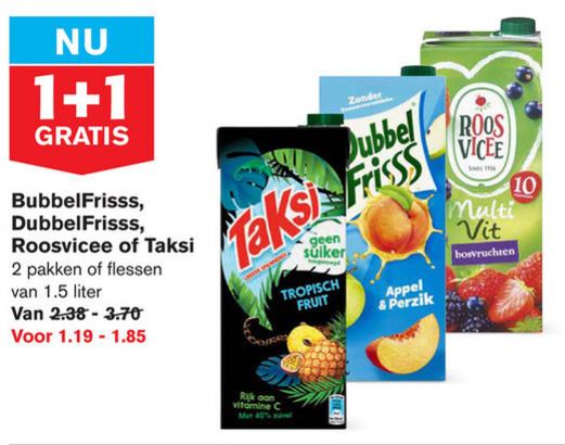 Dubbelfrisss fruitdrank folder aanbieding bij Hoogvliet - details