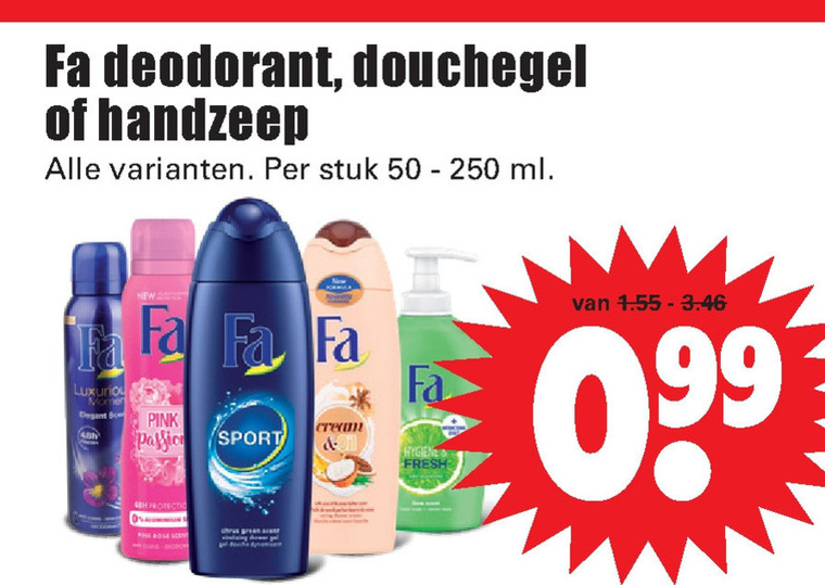 Fa douchegel, handzeep folder aanbieding bij Dirk - details
