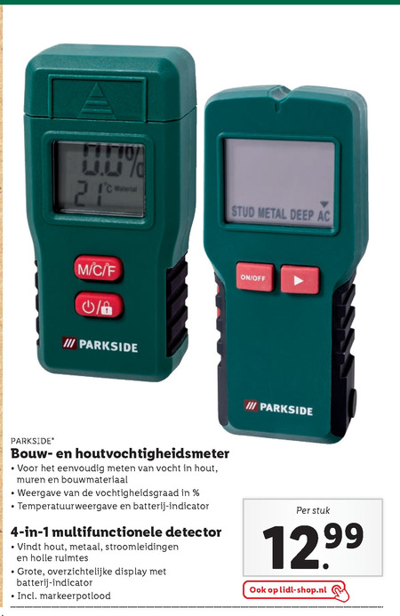 Parkside vochtigheidsdetector, leidingdetector folder aanbieding bij ...