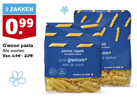 Gwoon penne rigate, pasta folder aanbieding bij Hoogvliet - details