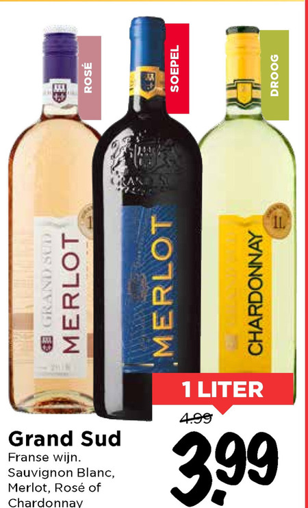 Grand Sud rode wijn, rose folder aanbieding bij Vomar - details