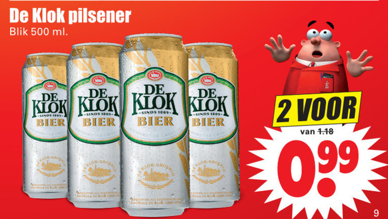 De Klok blikje bier folder aanbieding bij Dirk - details