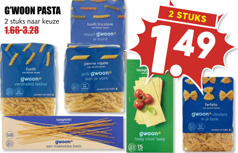 Gwoon pasta, fusilli folder aanbieding bij MCD Supermarkt Basis - details