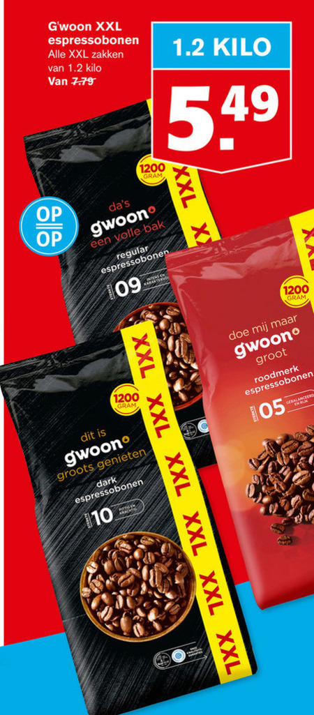 Gwoon koffiebonen folder aanbieding bij Hoogvliet - details