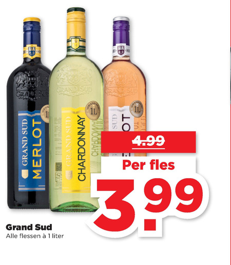 Grand Sud rose, witte wijn folder aanbieding bij Plus - details