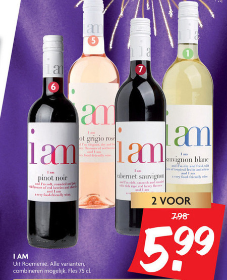 I Am rode wijn, witte wijn folder aanbieding bij Dekamarkt - details