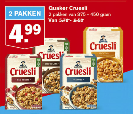 Quaker cruesli folder aanbieding bij Hoogvliet - details