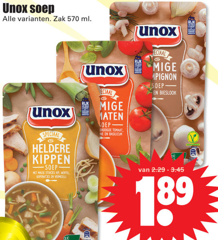 Unox soep folder aanbieding bij Dirk - details