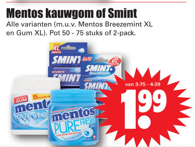 Mentos kauwgom folder aanbieding bij Dirk - details