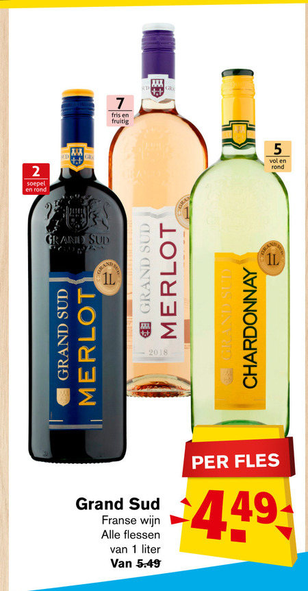Grand Sud rode wijn, rose folder aanbieding bij Hoogvliet - details