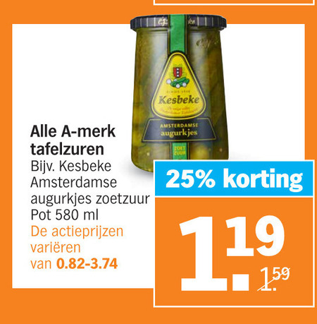 Kesbeke tafelzuren, augurken folder aanbieding bij Albert Heijn - details