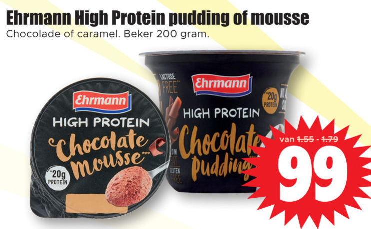Ehrmann pudding, chocolademousse folder aanbieding bij Dirk - details