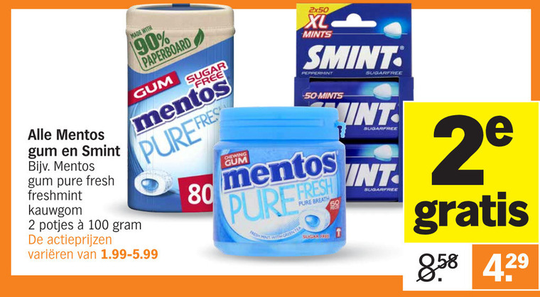 Mentos kauwgom folder aanbieding bij Albert Heijn - details