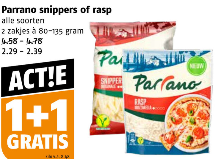 Parrano geraspte kaas folder aanbieding bij Poiesz - details