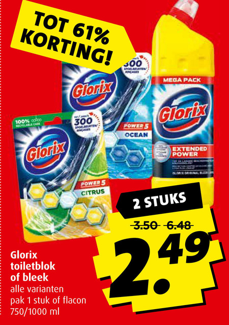 Glorix toiletblok, bleekmiddel folder aanbieding bij Boni - details