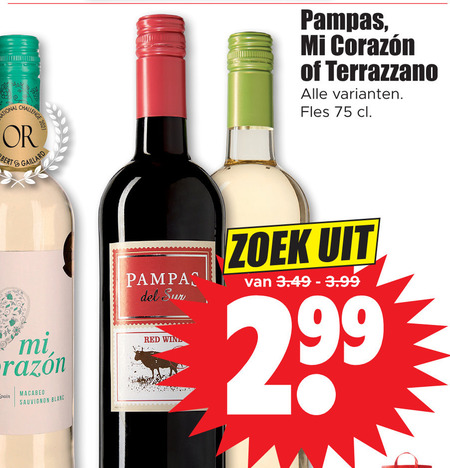 Pampas del Sur witte wijn, rode wijn folder aanbieding bij Dirk - details