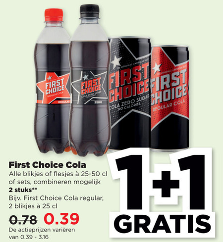 First Choice cola folder aanbieding bij Plus - details