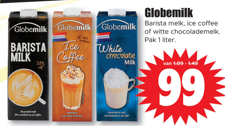 Globemilk chocolademelk, ijskoffie folder aanbieding bij Dirk - details