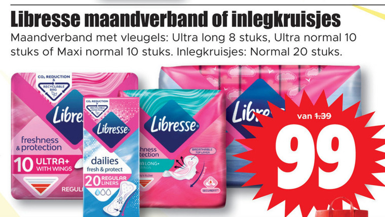 Libresse inlegkruisjes, maandverband folder aanbieding bij Dirk - details