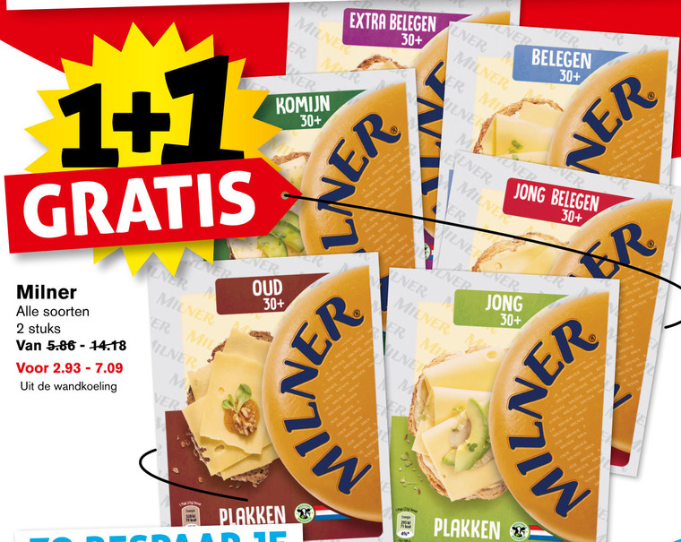 Milner kaasplakken, kaas folder aanbieding bij Hoogvliet - details