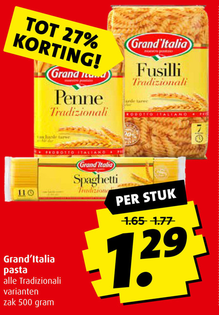 Grand Italia pasta, spaghetti folder aanbieding bij Boni - details