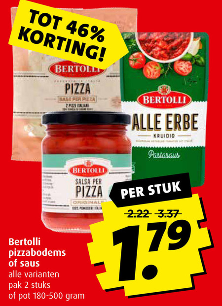 Bertolli pizzabodem, pastasaus folder aanbieding bij Boni - details