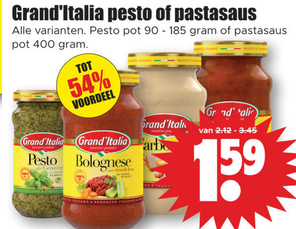Grand Italia pesto, pastasaus folder aanbieding bij Dirk - details