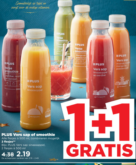 Plus Huismerk fruitsmoothie, vruchtensap folder aanbieding bij Plus ...