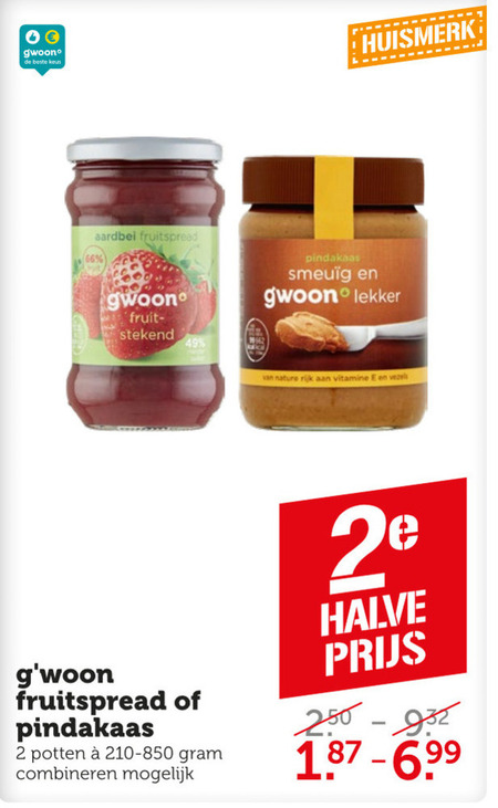 Gwoon pindakaas, jam folder aanbieding bij Coop - details