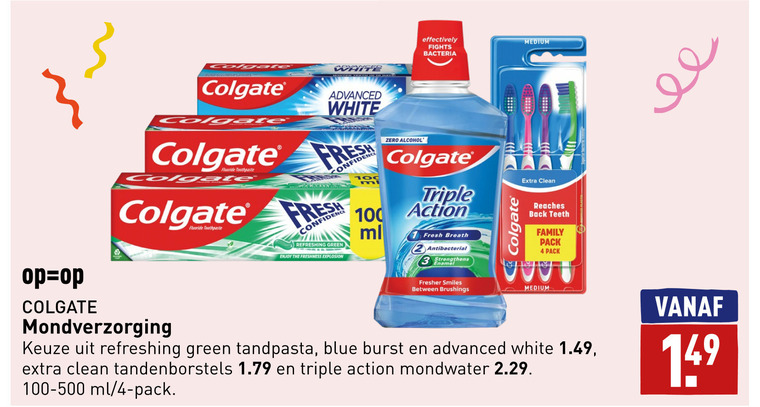 Colgate mondwater, tandpasta folder aanbieding bij Aldi - details
