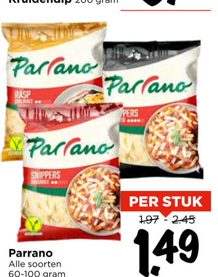 Parrano geraspte kaas folder aanbieding bij Vomar - details