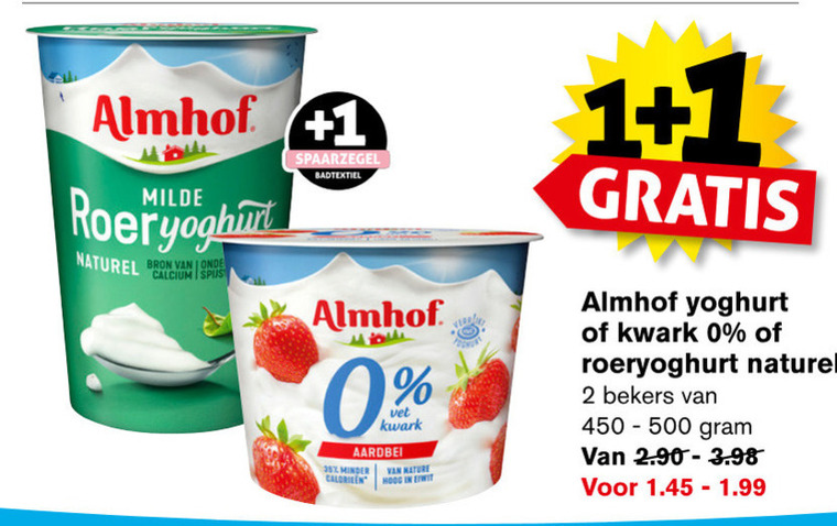 Almhof vruchtenyoghurt, kwark folder aanbieding bij Hoogvliet - details