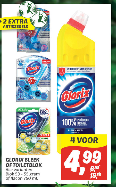 Glorix toiletblok, bleekmiddel folder aanbieding bij Dekamarkt - details