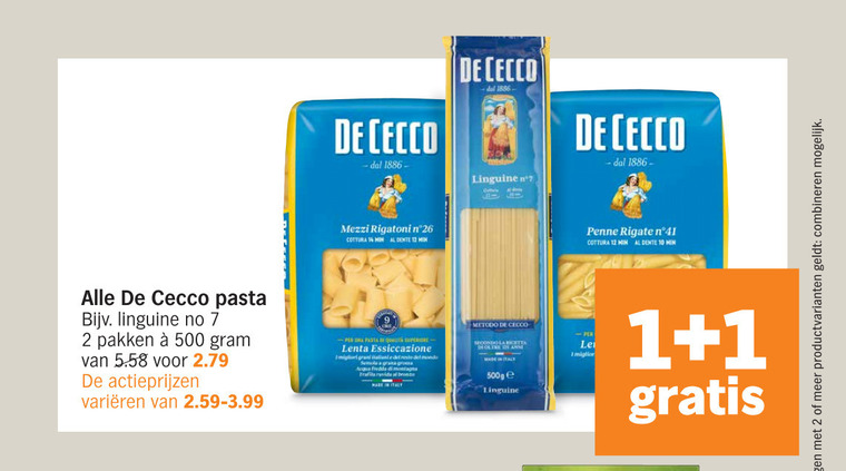 De Cecco spaghetti, penne rigate folder aanbieding bij Albert Heijn ...