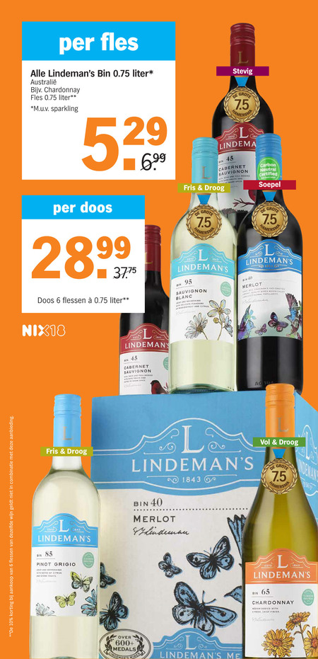 Lindemans witte wijn, rose folder aanbieding bij Albert Heijn - details