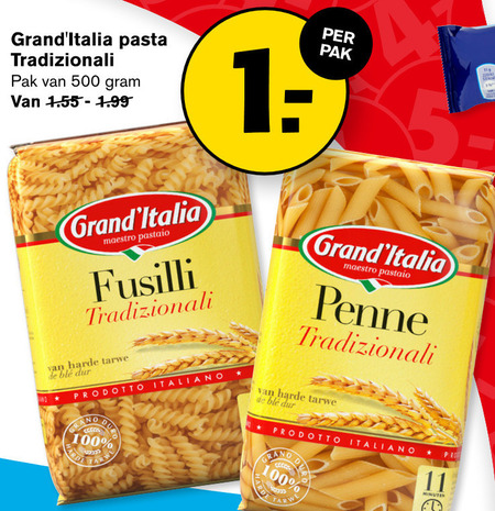 Grand Italia spaghetti, fusilli folder aanbieding bij Hoogvliet - details