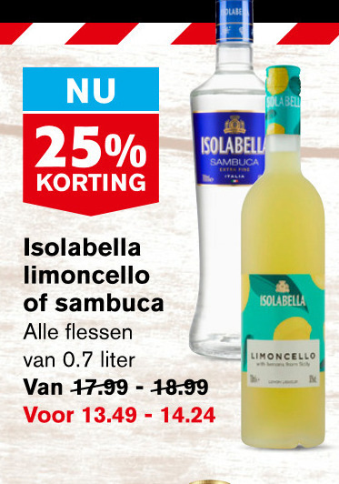 Isolabella sambuca, limoncello folder aanbieding bij Hoogvliet - details