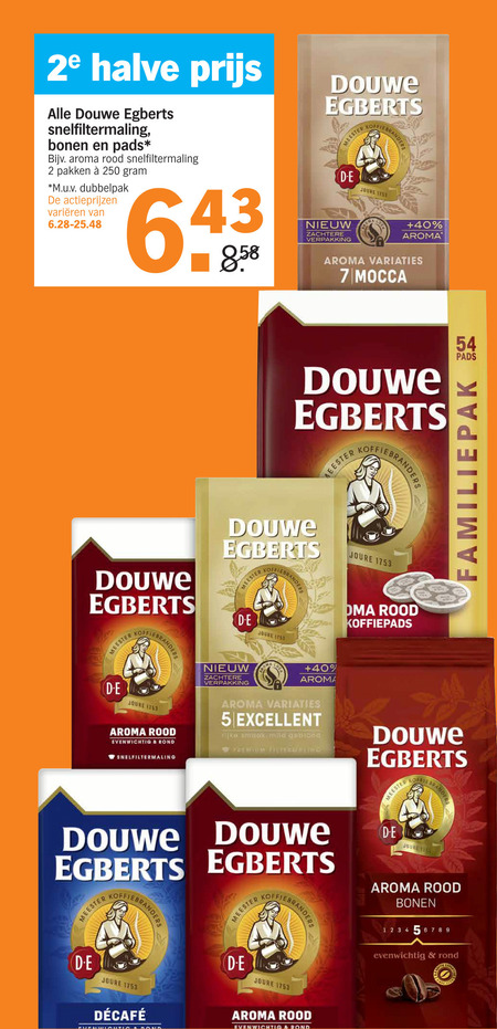 Douwe Egberts koffiebonen, koffiepad folder aanbieding bij Albert Heijn ...