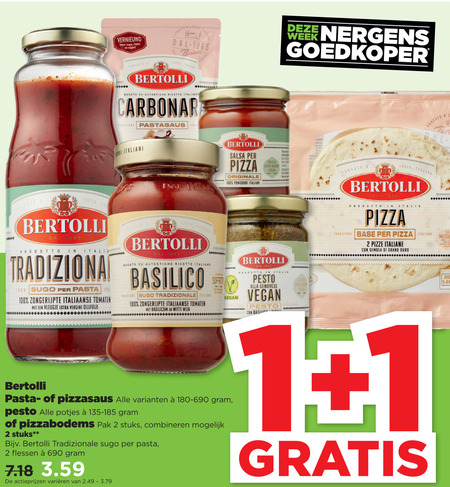 Bertolli pesto, pastasaus folder aanbieding bij Plus - details