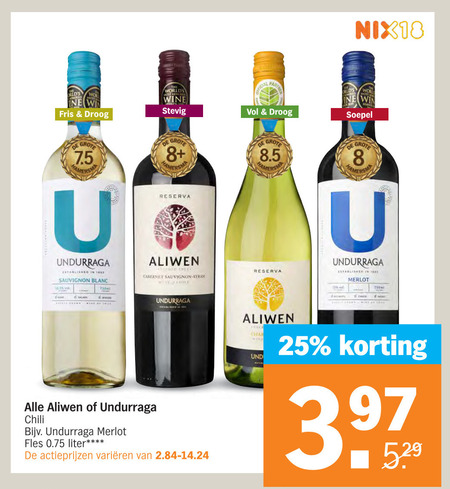 Aliwen rode wijn, witte wijn folder aanbieding bij Albert Heijn - details