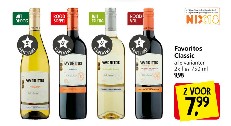 Favoritos rode wijn, witte wijn folder aanbieding bij Jan Linders - details