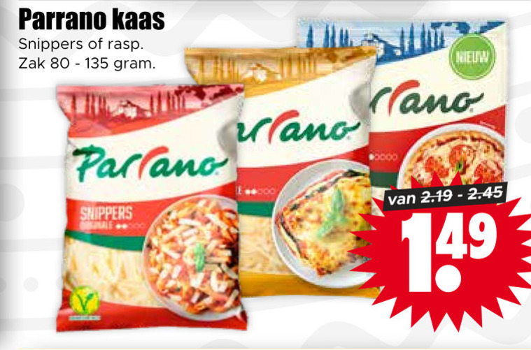 Parrano geraspte kaas folder aanbieding bij Dirk - details