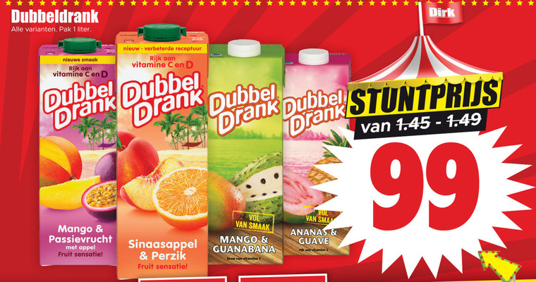 Dubbeldrank fruitdrank folder aanbieding bij Dirk - details