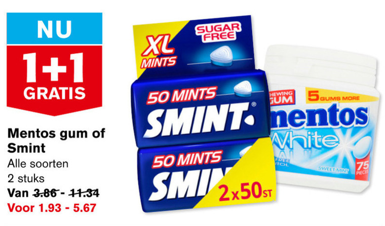 Mentos kauwgom folder aanbieding bij Hoogvliet - details
