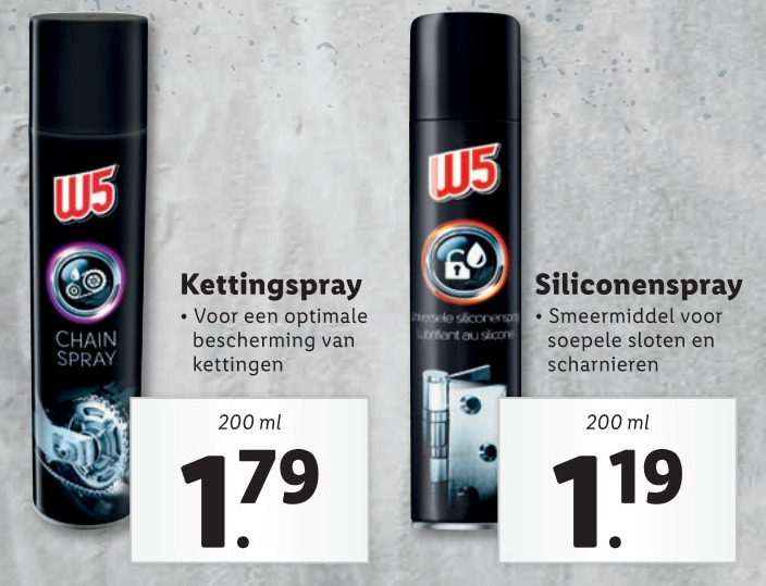 W5 siliconenolie, kettingreiniger folder aanbieding bij Lidl - details