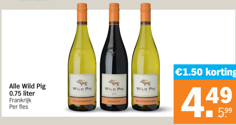 Wild Pig witte wijn, rose folder aanbieding bij Albert Heijn - details